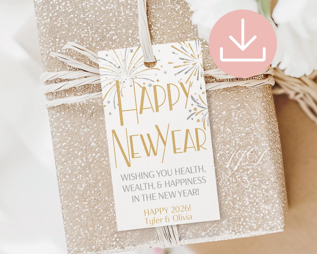 New Years Eve Gift Tags, Happy New Year Gift Tag Printable, New Years ...