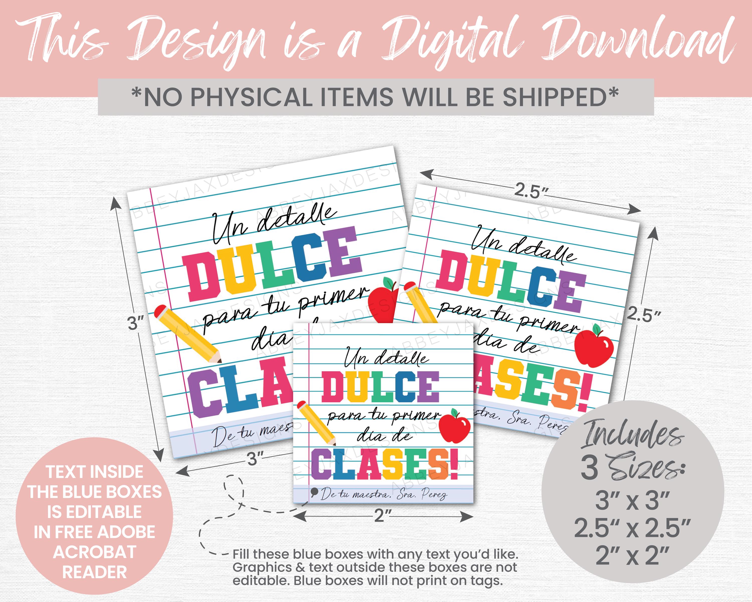 Spanish First Day of School Gift Tags, Back to School Gift Tag for ...