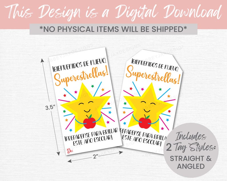 Back to School Gift Tag in Spanish, Welcome Back to School Tag, Spanish ...