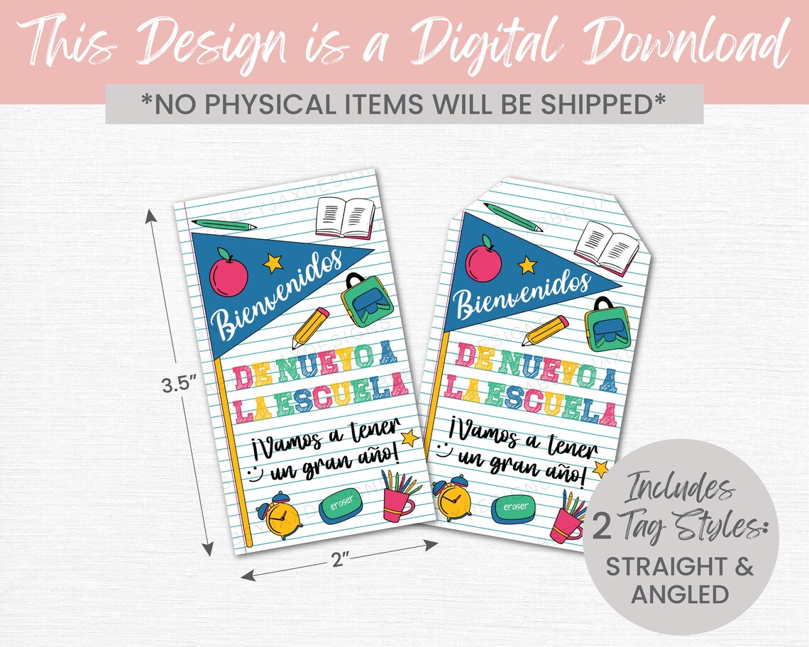 Back to School Gift Tag in Spanish, Welcome Back to School Tag, Spanish ...