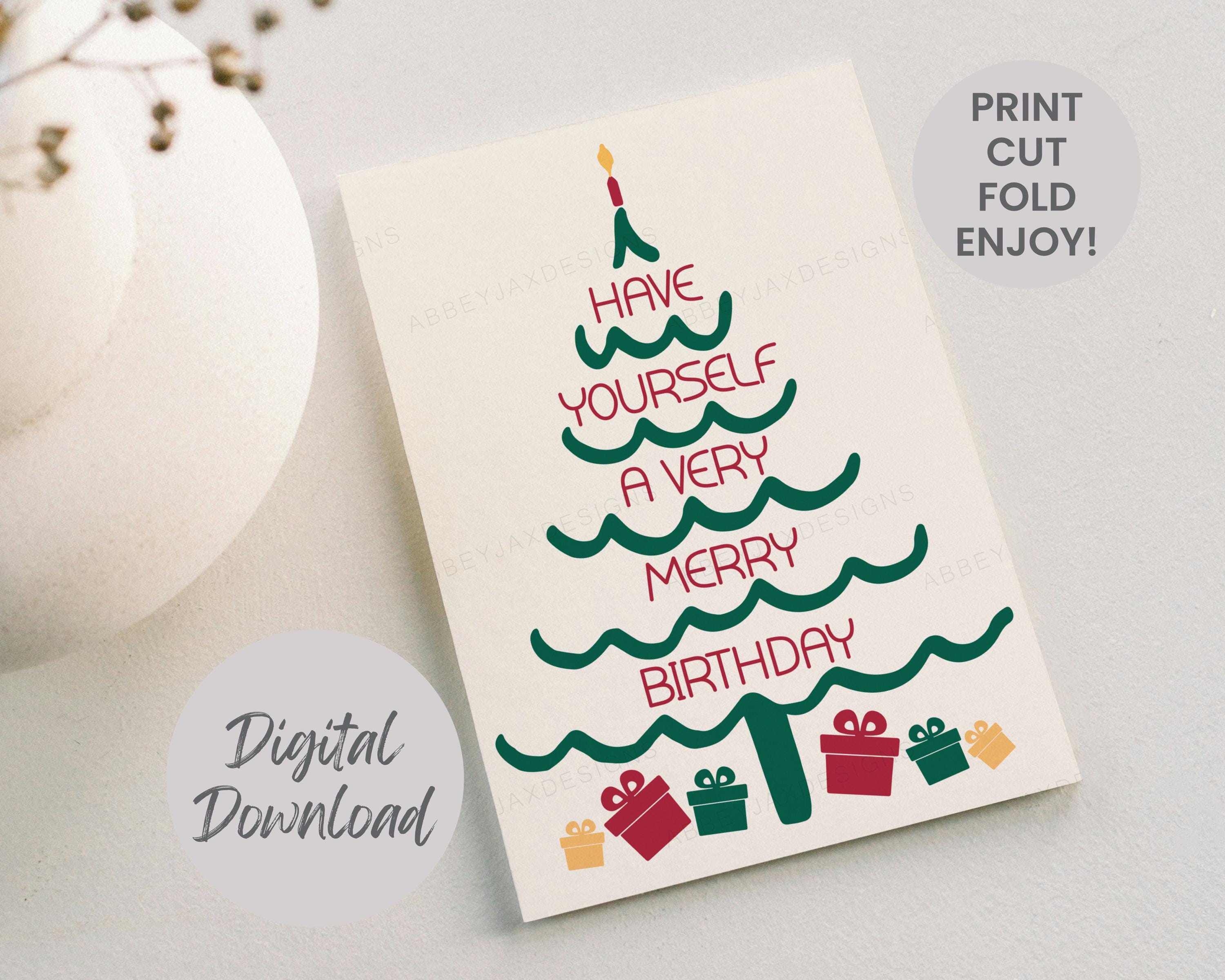 Very Merry Birthday Card, Born in December Birthday Card, Printable ...
