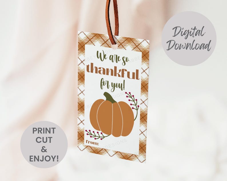 Thankful for You Gift Tag, Autumn Gift Tag Printable, Fall Appreciation ...