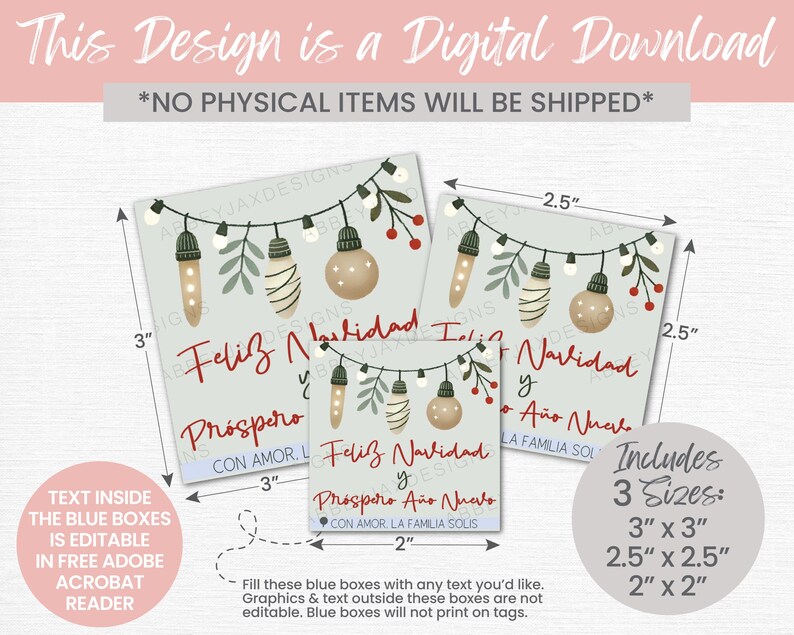 Spanish Christmas Tags Printable, Feliz Navidad Cookie Tag, Happy New ...