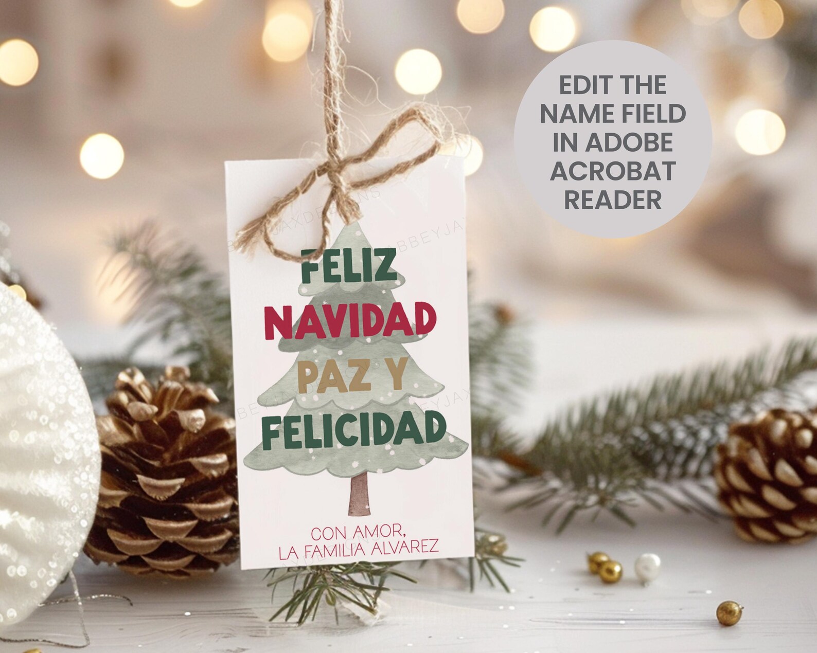 Feliz Navidad Printable Tag, Spanish Christmas Tags, Editable Holiday ...
