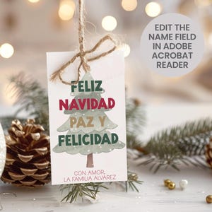 Feliz Navidad Printable Tag, Spanish Christmas Tags, Editable Holiday ...