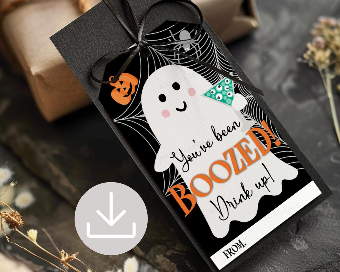 You've Been Boozed Halloween Gift Tag, Printable Halloween Drink Tag ...