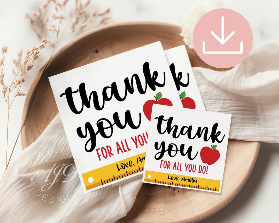 Teacher Appreciation Printable Tag, Thank You for All You Do, Teacher ...