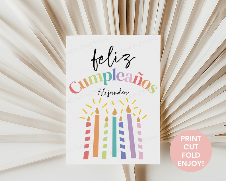 Spanish Happy Birthday Card Editable, Feliz Cumpleaños Tarjetas, Candle ...