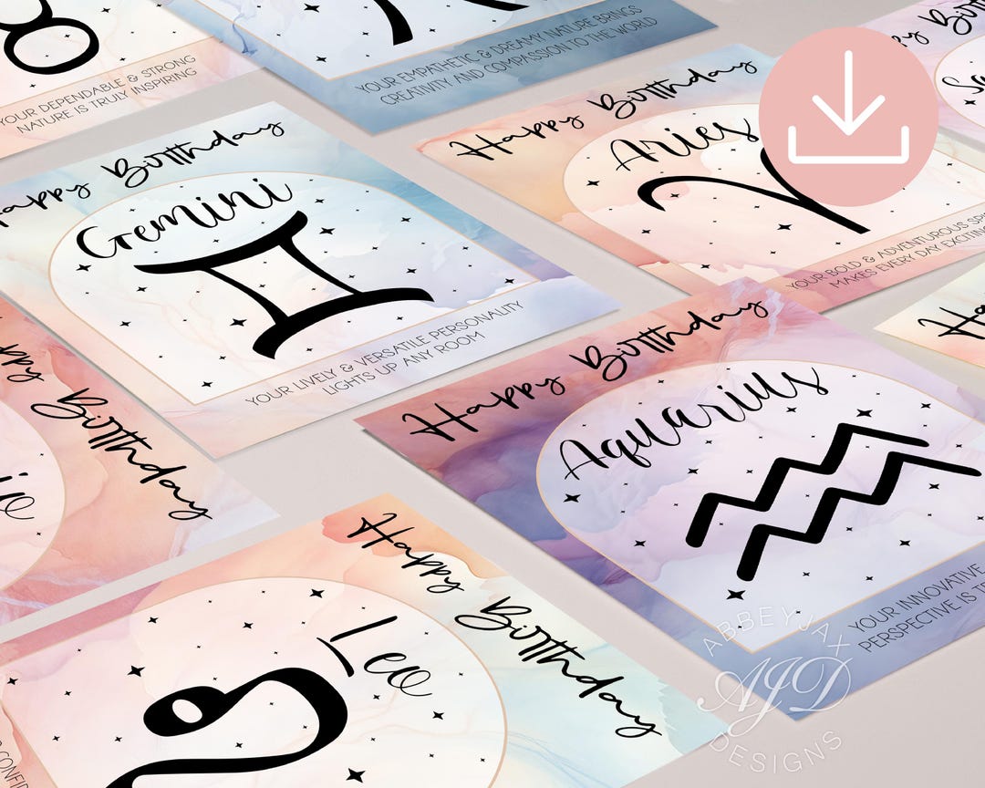 Zodiac Birthday Card Bundle, Zodiac Sign Greeting Cards, 12-pack ...