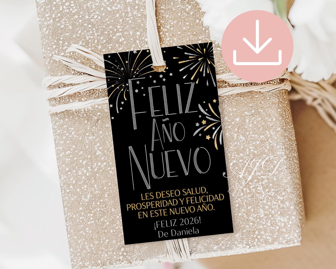 New Years Eve Tags in Spanish, Feliz Año Nuevo, Happy New Year Gift Tag ...