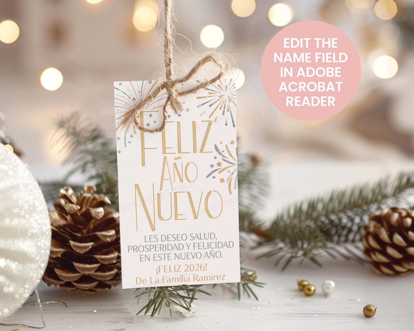Happy New Year Spanish Tag, Feliz Año Nuevo, Happy New Year Gift Tag ...