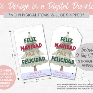 Feliz Navidad Printable Tag, Spanish Christmas Tags, Editable Holiday ...