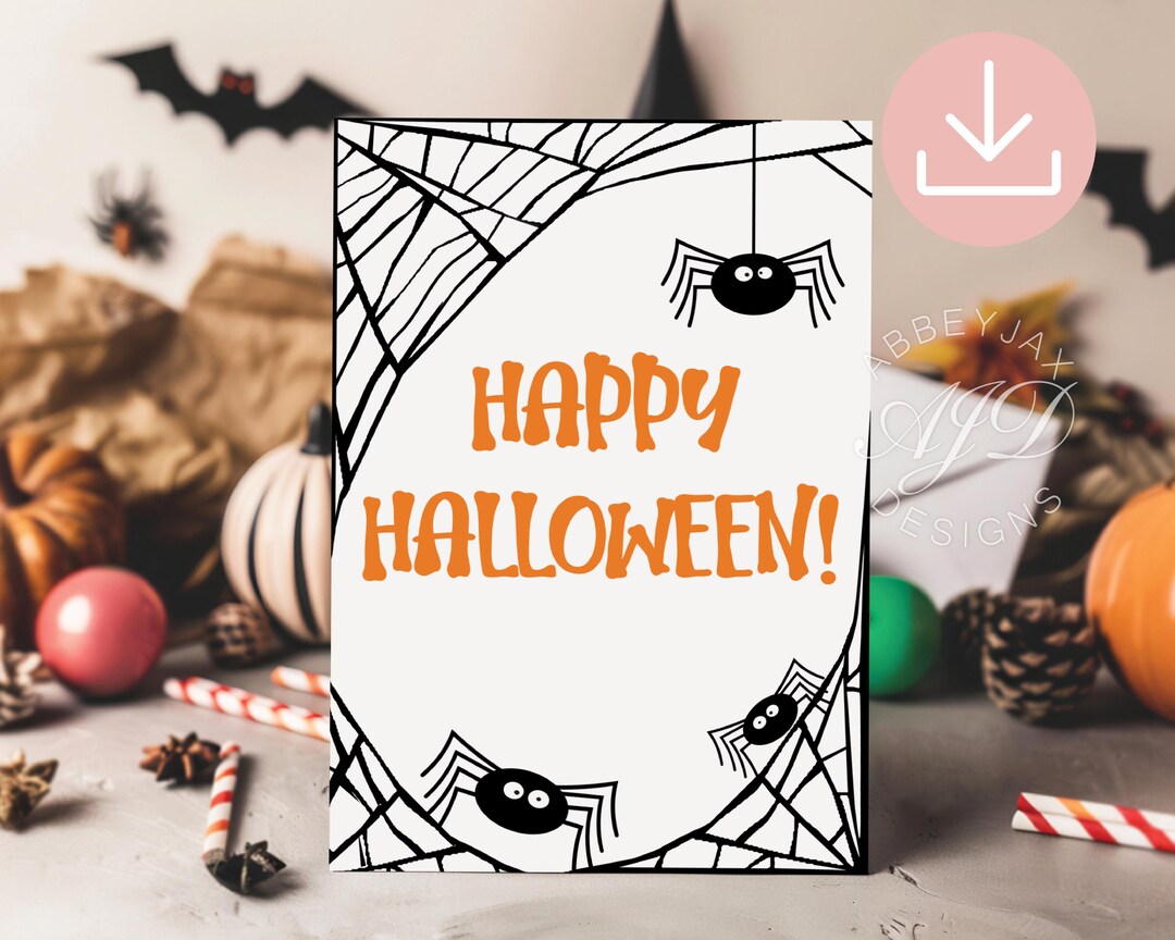 Halloween Greeting Cards Printable, Spider Web Card, Funny Halloween ...