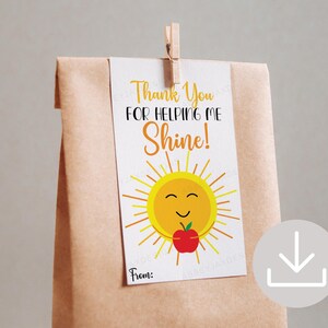 Teacher Appreciation Printable Tag, Sun Thank You Tags, Teacher ...