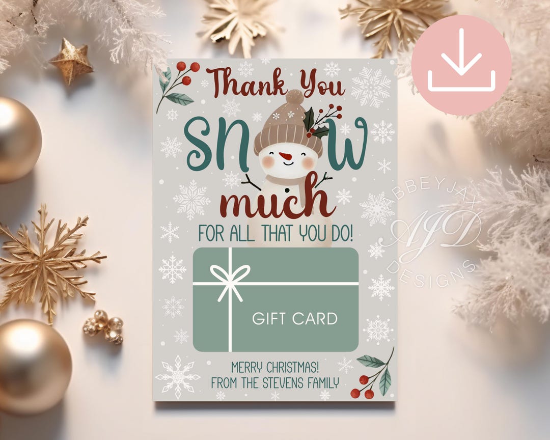 Snowman Gift Card Holder, Thank You Snow Much Card, Christmas Giftcard ...