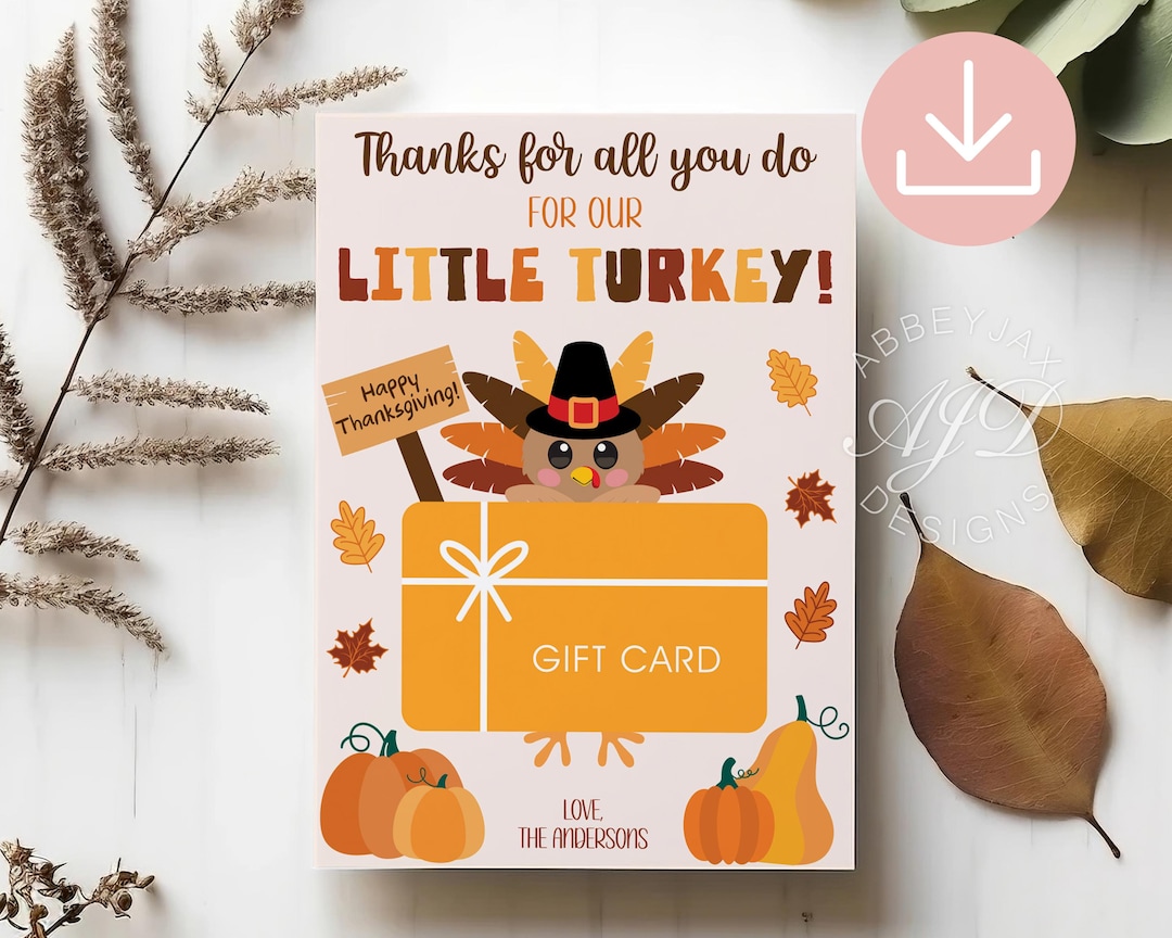 Thanksgiving Gift Card Holder Instant Download, Printable Little Turkey ...