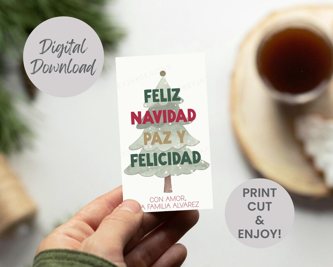 Feliz Navidad Printable Tag, Spanish Christmas Tags, Editable Holiday ...