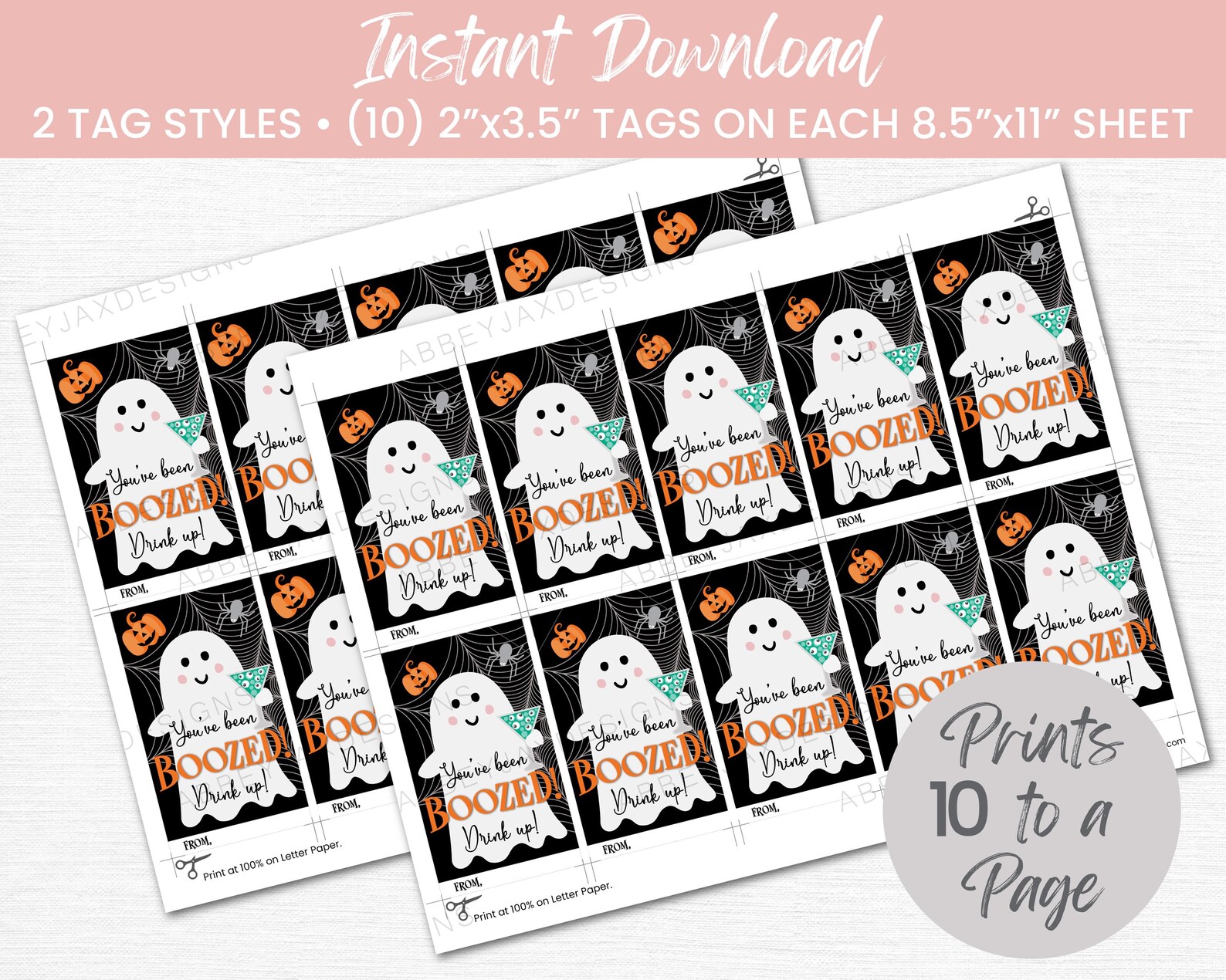 You've Been Boozed Halloween Gift Tag, Printable Halloween Drink Tag ...