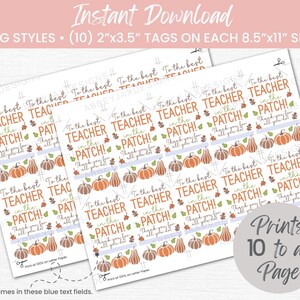 Best Teacher in the Patch Fall Tag, Fall Gift Tags for Class, Printable ...