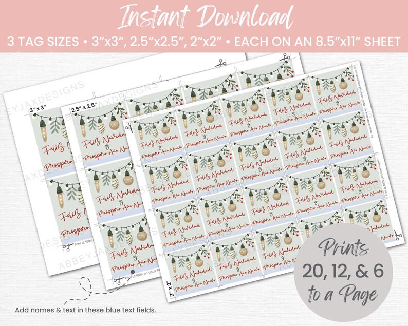 Spanish Christmas Tags Printable, Feliz Navidad Cookie Tag, Happy New ...