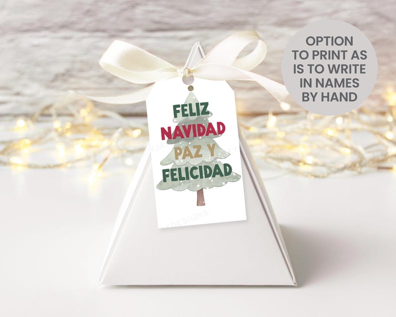 Feliz Navidad Printable Tag, Spanish Christmas Tags, Editable Holiday ...