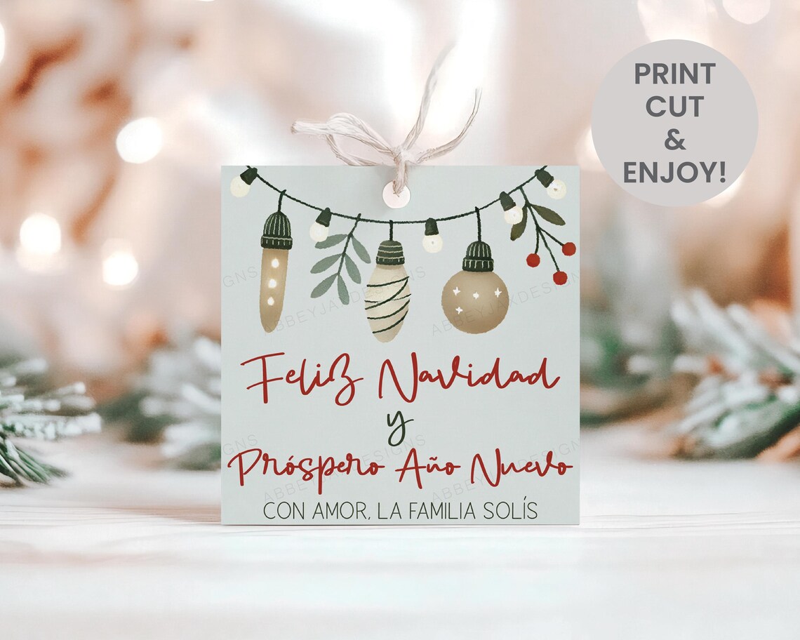 Spanish Christmas Tags Printable, Feliz Navidad Cookie Tag, Happy New ...