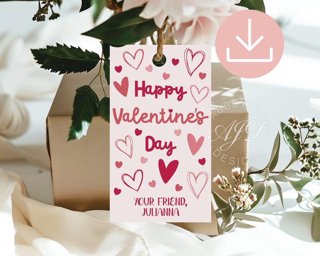 Happy Valentine's Day Tags, Printable Valentines Tags, Heart Gift Tag ...