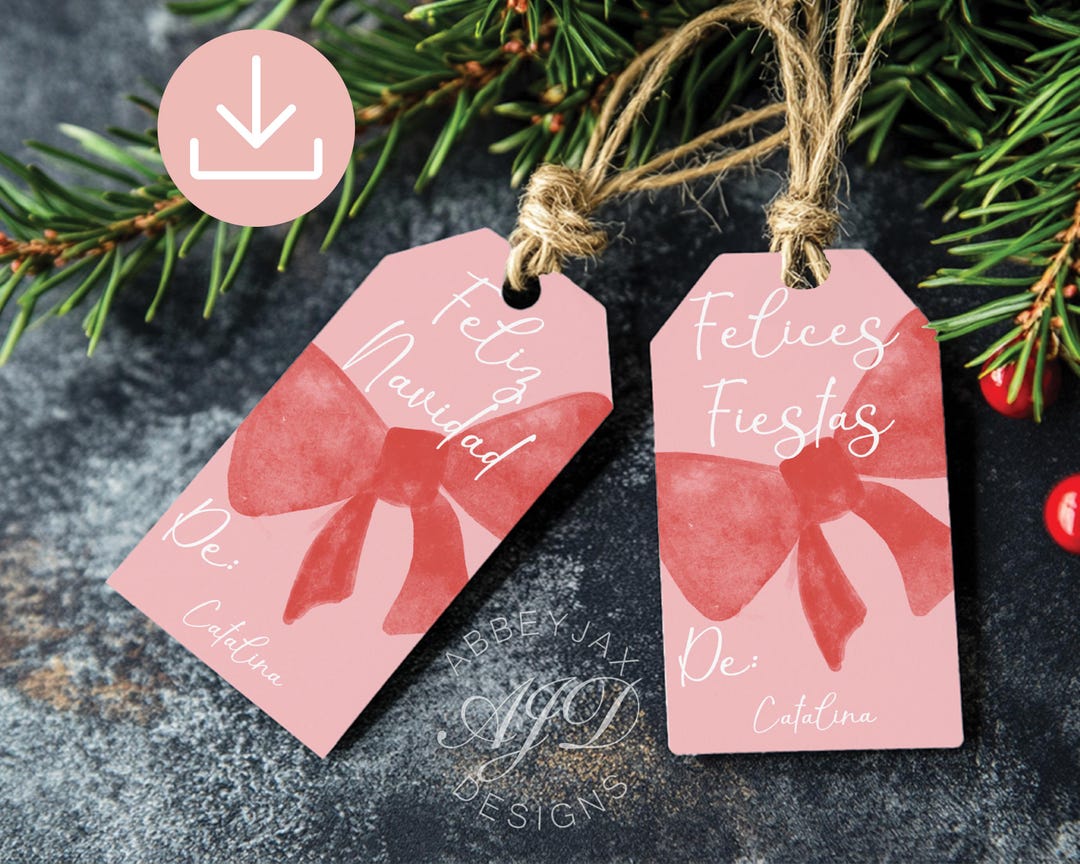 Spanish Christmas Gift Tags, Feliz Navidad Gift Tag, Pink Christmas ...