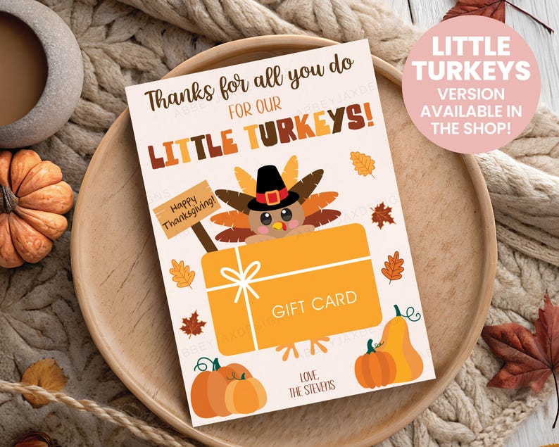 Thanksgiving Gift Card Holder Instant Download, Printable Little Turkey ...