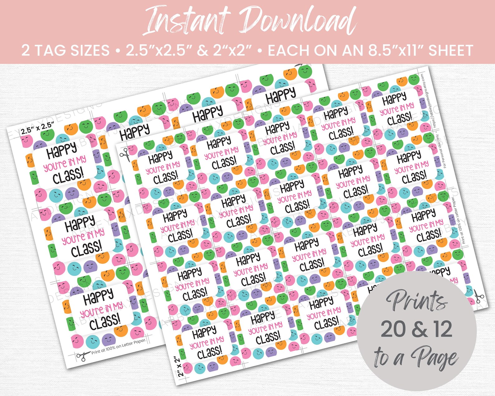 Back to School Cookie Tag, Happy You're in My Class, Tags for Teacher ...