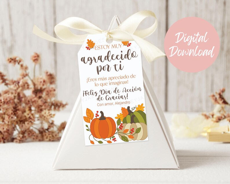 Editable Spanish Thanksgiving Favor Tag, Printable Spanish Thankful ...