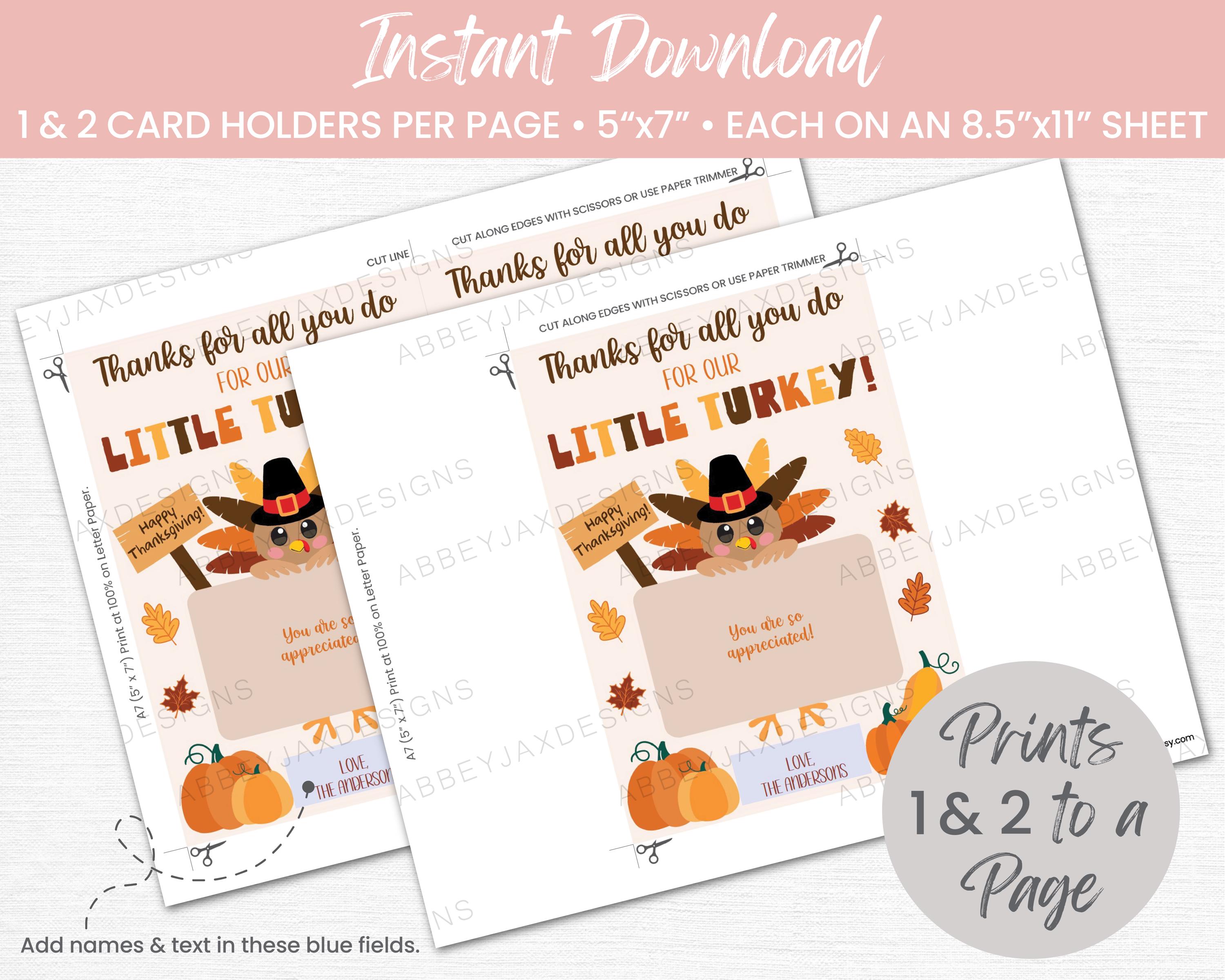 Thanksgiving Gift Card Holder Instant Download, Printable Little Turkey ...
