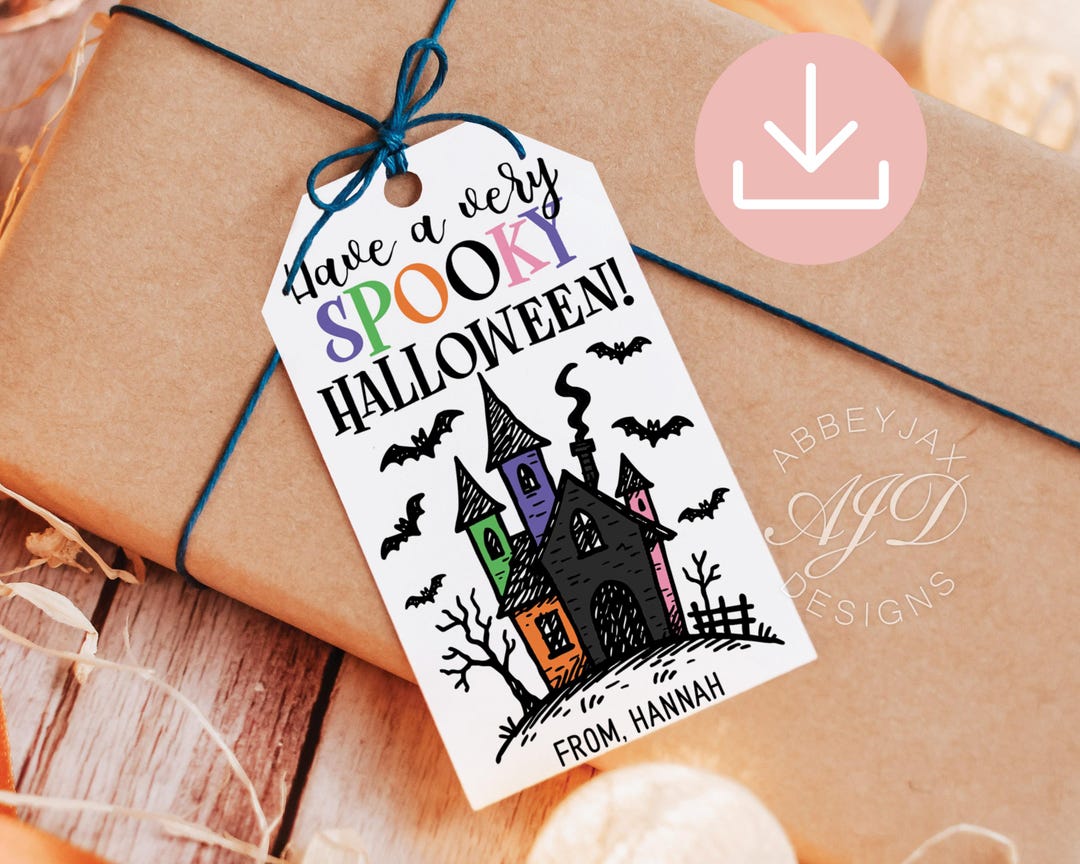 Spooky Halloween Gift Tag, Haunted House Printable, Halloween Party ...