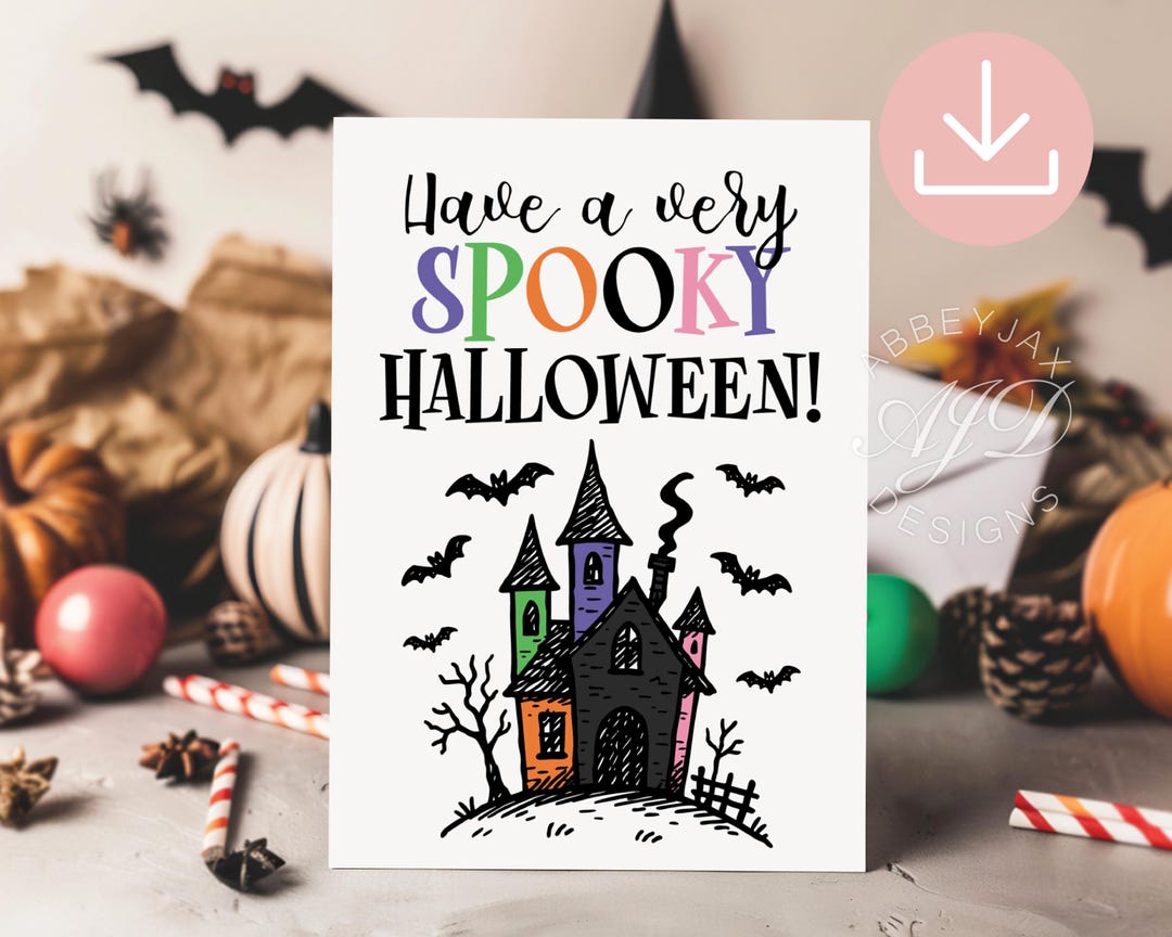 Halloween Greeting Card Printable, Haunted House Card, Spooky Season ...