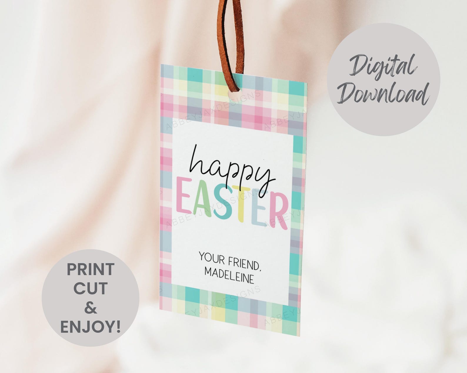 Printable Happy Easter Gift Tags, Plaid Easter Basket Tag, Editable ...