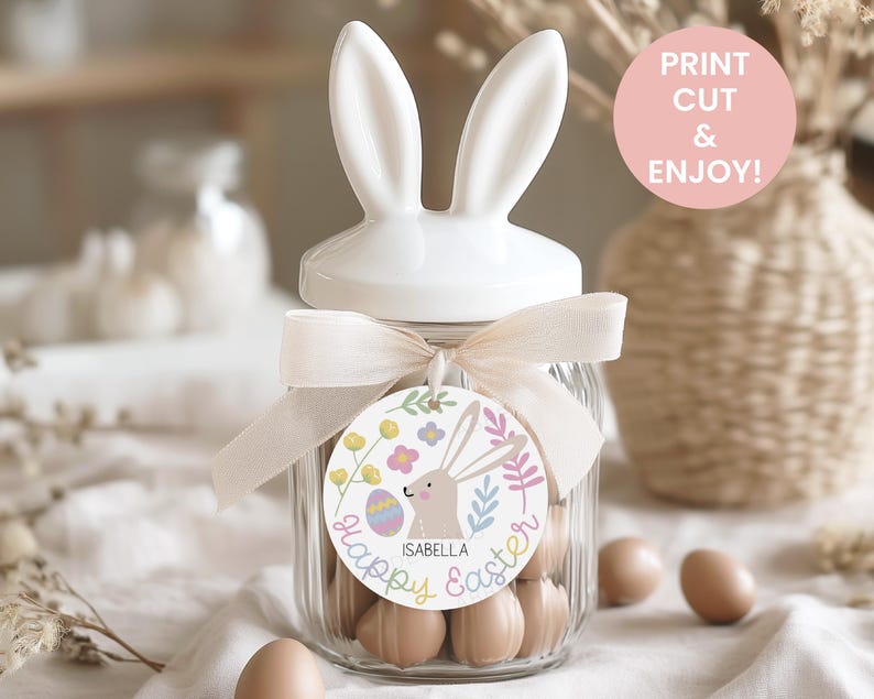 Round Easter Tags, Happy Easter Editable Tag, Easter Basket Tag ...