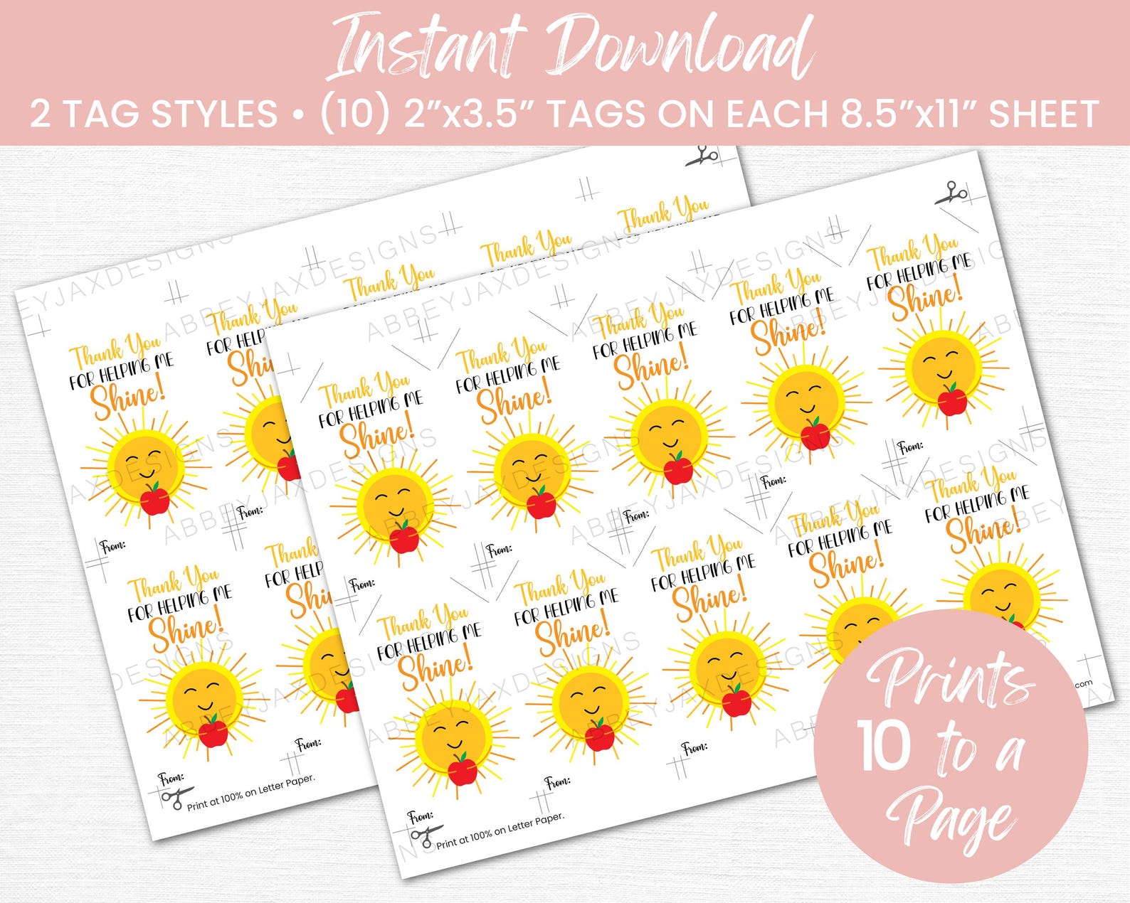 Teacher Appreciation Printable Tag, Sun Thank You Tags, Teacher ...