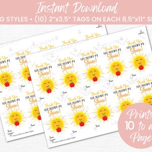 Teacher Appreciation Printable Tag, Sun Thank You Tags, Teacher ...