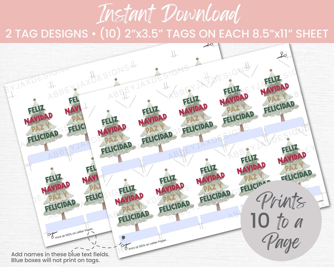 Feliz Navidad Printable Tag, Spanish Christmas Tags, Editable Holiday ...