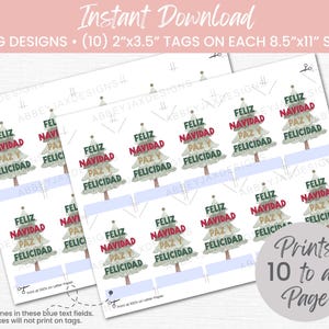 Feliz Navidad Printable Tag, Spanish Christmas Tags, Editable Holiday ...