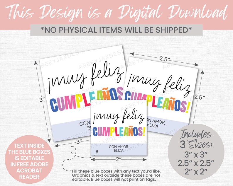 Spanish Gift Tags, Feliz Cumpleaños, Birthday Cookie Tags, Printable ...