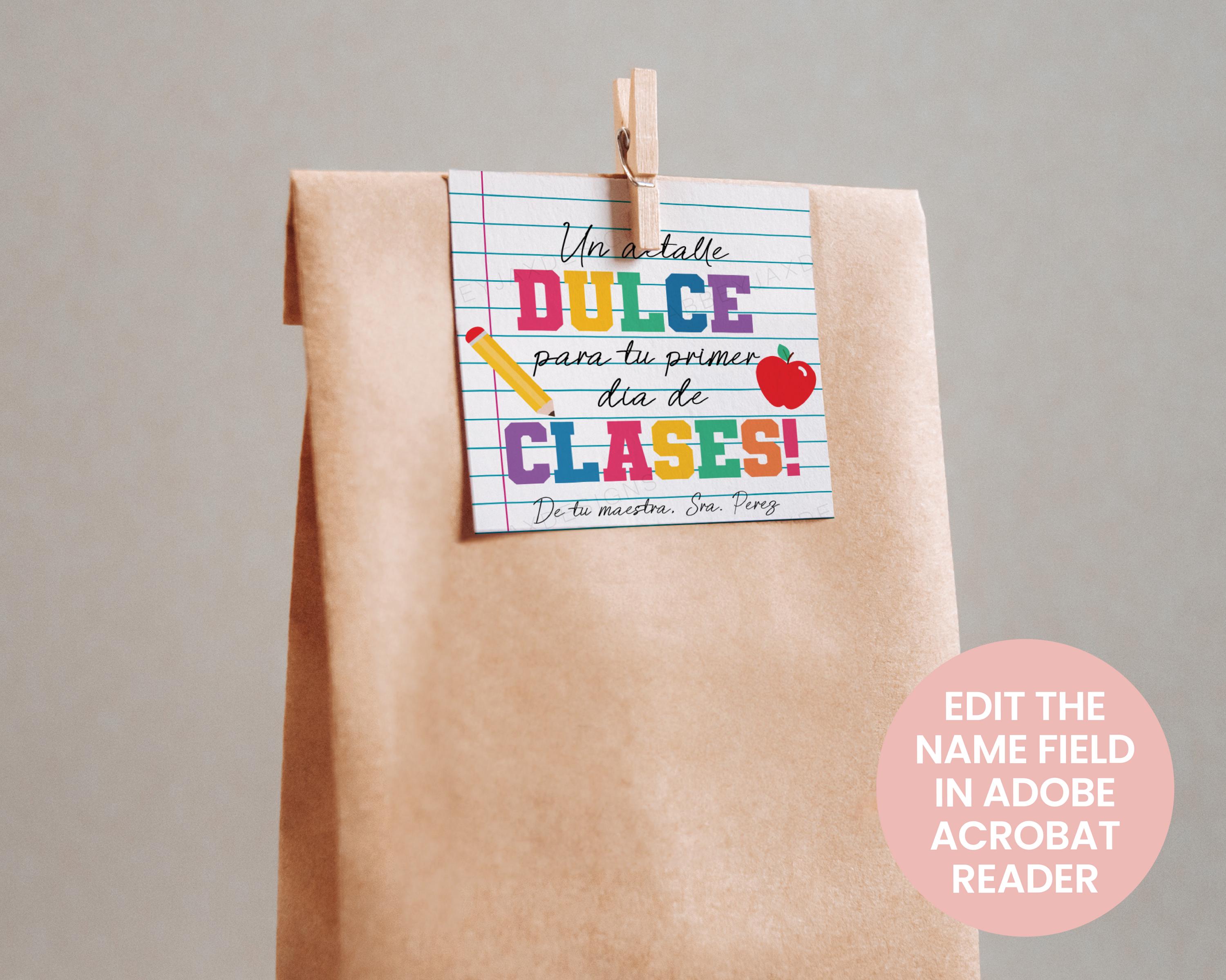 Spanish First Day of School Gift Tags, Back to School Gift Tag for ...