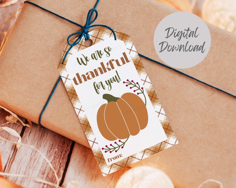 Thankful for You Gift Tag, Autumn Gift Tag Printable, Thanksgiving Fall ...