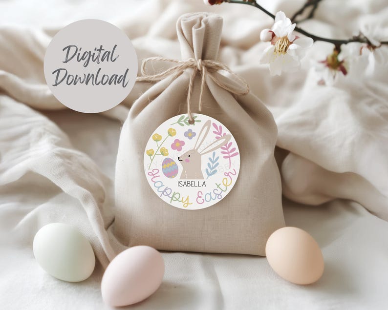 Round Easter Tags, Happy Easter Editable Tag, Easter Basket Tag ...
