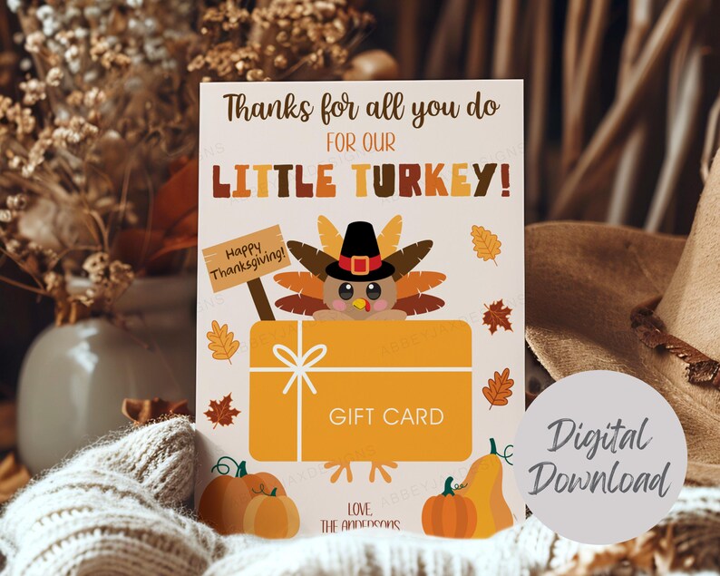 Thanksgiving Gift Card Holder Instant Download, Printable Little Turkey ...