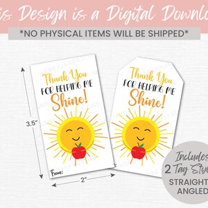 Teacher Appreciation Printable Tag, Sun Thank You Tags, Teacher ...