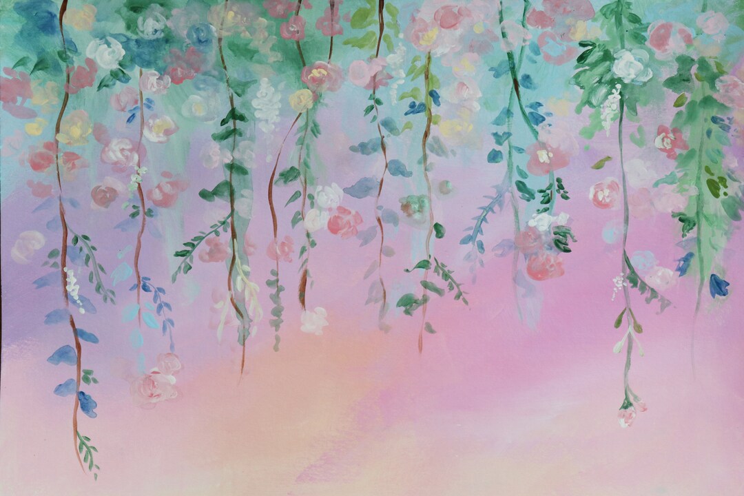 Hanging Floral Vine Backdrop Hand-painted Flowers Leaves Design for DIY ...