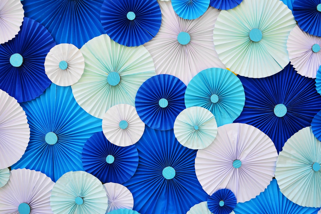 Blue and White Paper Fan Backdrop ⋅ Elegant Party Decoration ⋅ Perfect ...