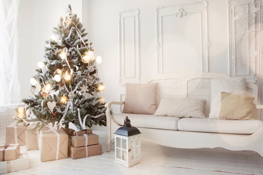 Elegant White Christmas Living Room Backdrop DIY Photography Portrait ...