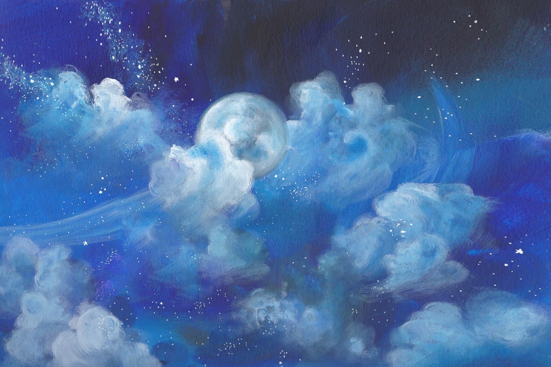 Moonlit Sky, Clouds Backdrop Hand-painted Starry Night Design for DIY ...